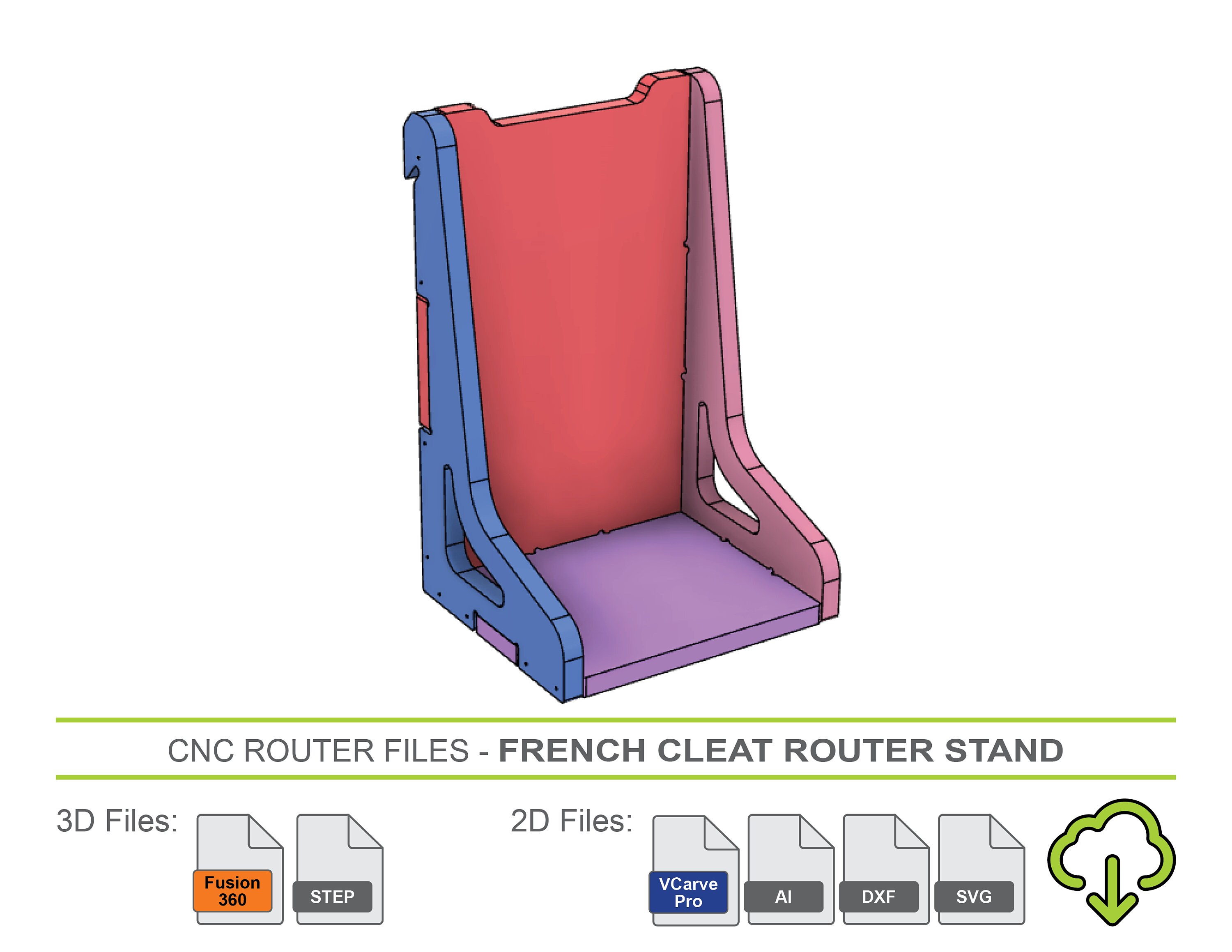 CNC Router Files French Cleat Trim Router Storage Shelf Fusion Step ...