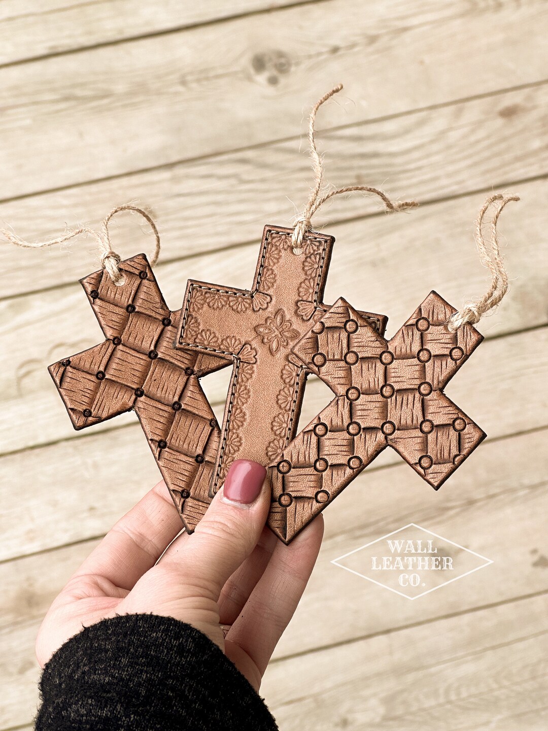 Cross Christmas Holiday Ornament - Tooled & Painted Leather Western ...