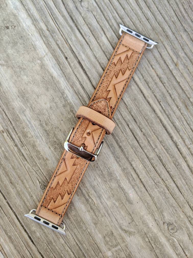 Tooled Leather Smart Watch Band Aztec Tribal Print Gift - Etsy