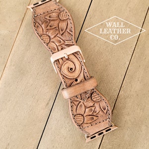 Western Tooled Leather Smart Watch Band - Sunflowers & Floral ...