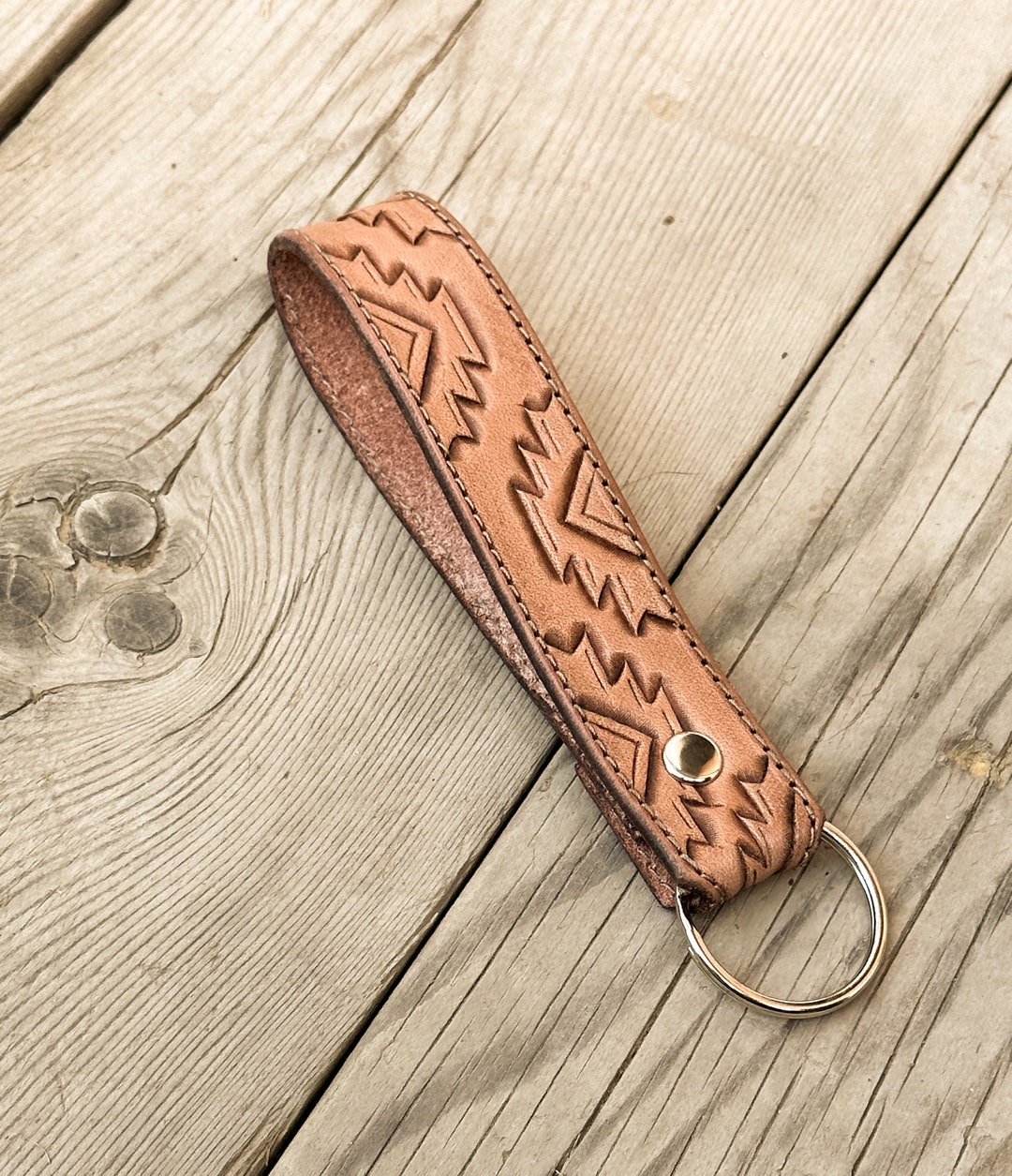 Tooled Leather Aztec Keychain: Handmade Western Key Fob - Etsy