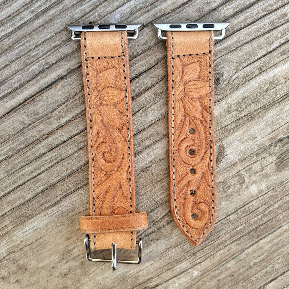 Tooled Leather Smart Watch Band Customized Gift Country | Etsy