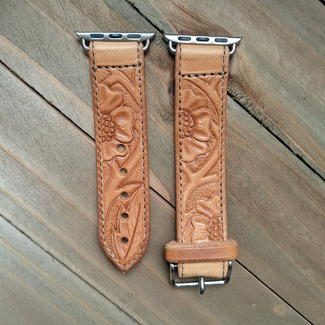 Tooled Leather Smart Watch Band Customized Gift Country - Etsy