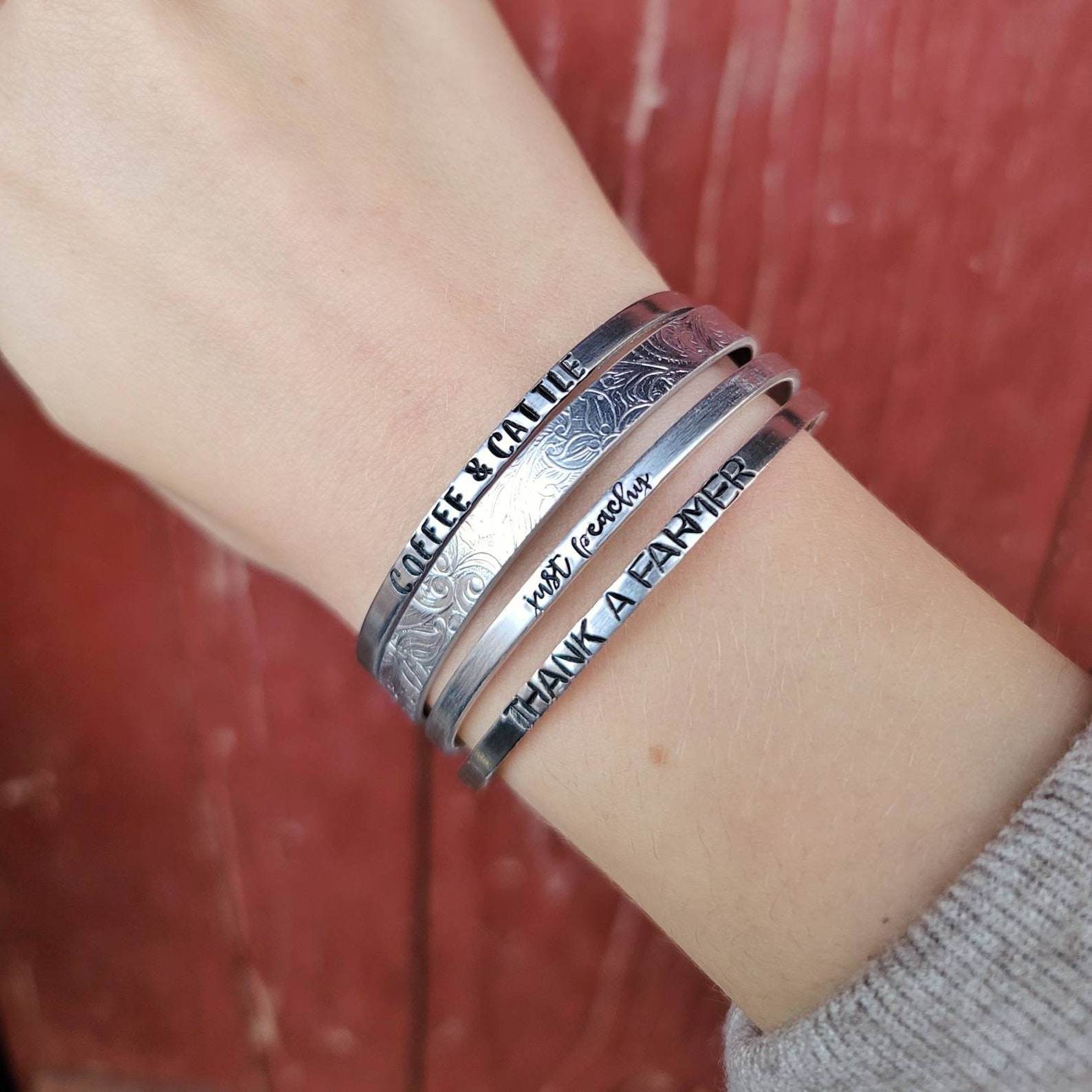 Custom Western Bangle Bracelet - Personalized Silver Jewelry - Country ...