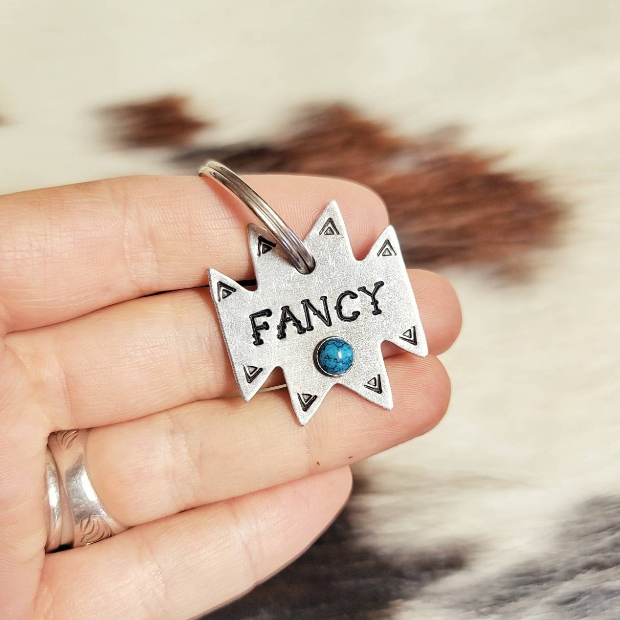 Custom Pet ID Tag With Turquoise Southwestern Aztec Cowdog - Etsy