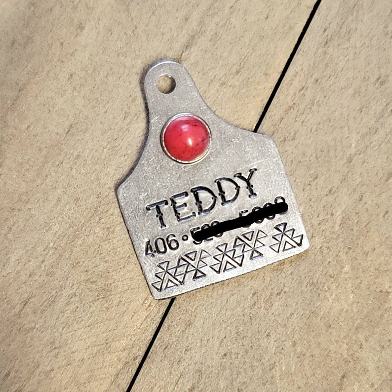 Custom Pet ID Tag With Turquoise Aztec Cattle Ear Tag | Etsy