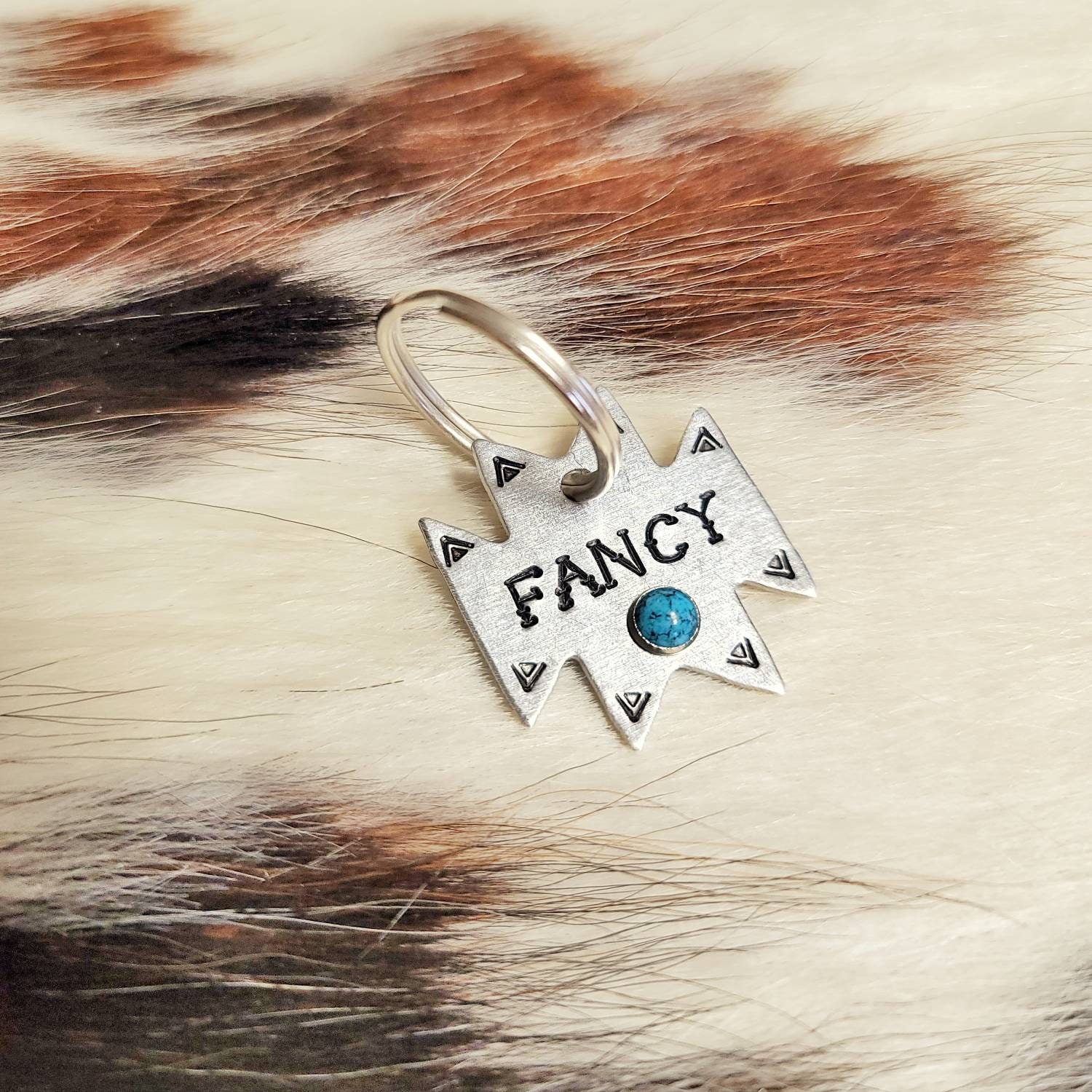Custom Pet ID Tag With Turquoise Southwestern Aztec Cowdog - Etsy