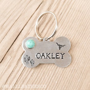 Custom Turquoise Pet ID Tag: Cactus & Longhorn Western Ranch Dog Name ...