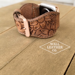 Western Tooled Leather Smart Watch Band - Sunflowers & Floral ...