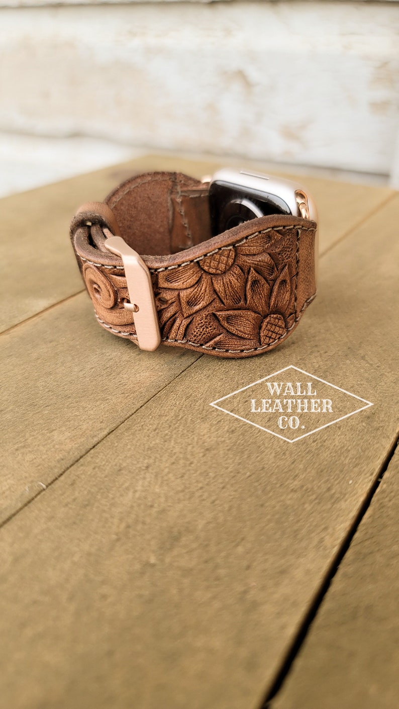Western Tooled Leather Smart Watch Band - Sunflowers & Floral ...