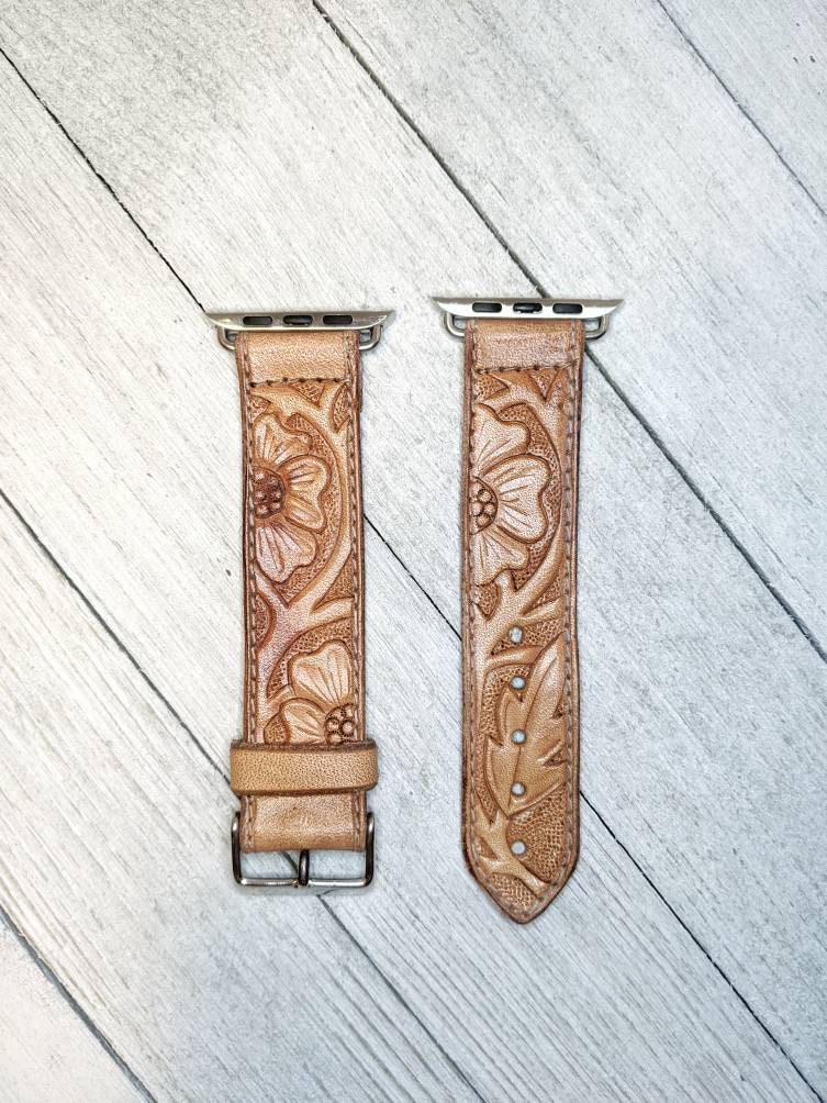 Tooled Leather Smart Watch Band Customized Gift Country | Etsy
