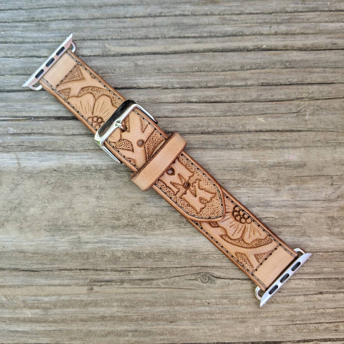 Personalized Tooled Leather Smart Watch Band With Initials - Etsy