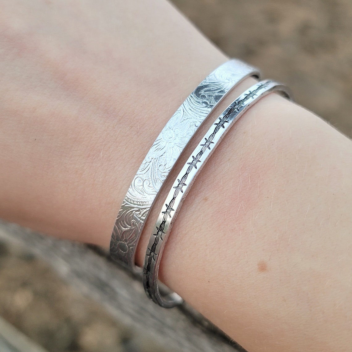 Barbed Wire Silver Bangle Bracelet - Country & Western Style - Etsy
