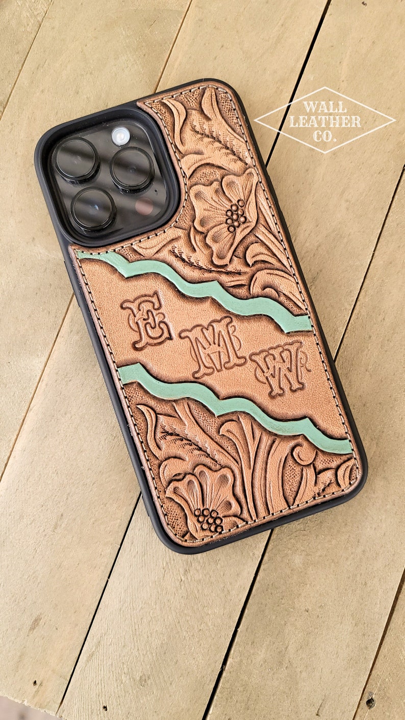 Floral Tooled Leather Western Phone Case With Initials - Etsy