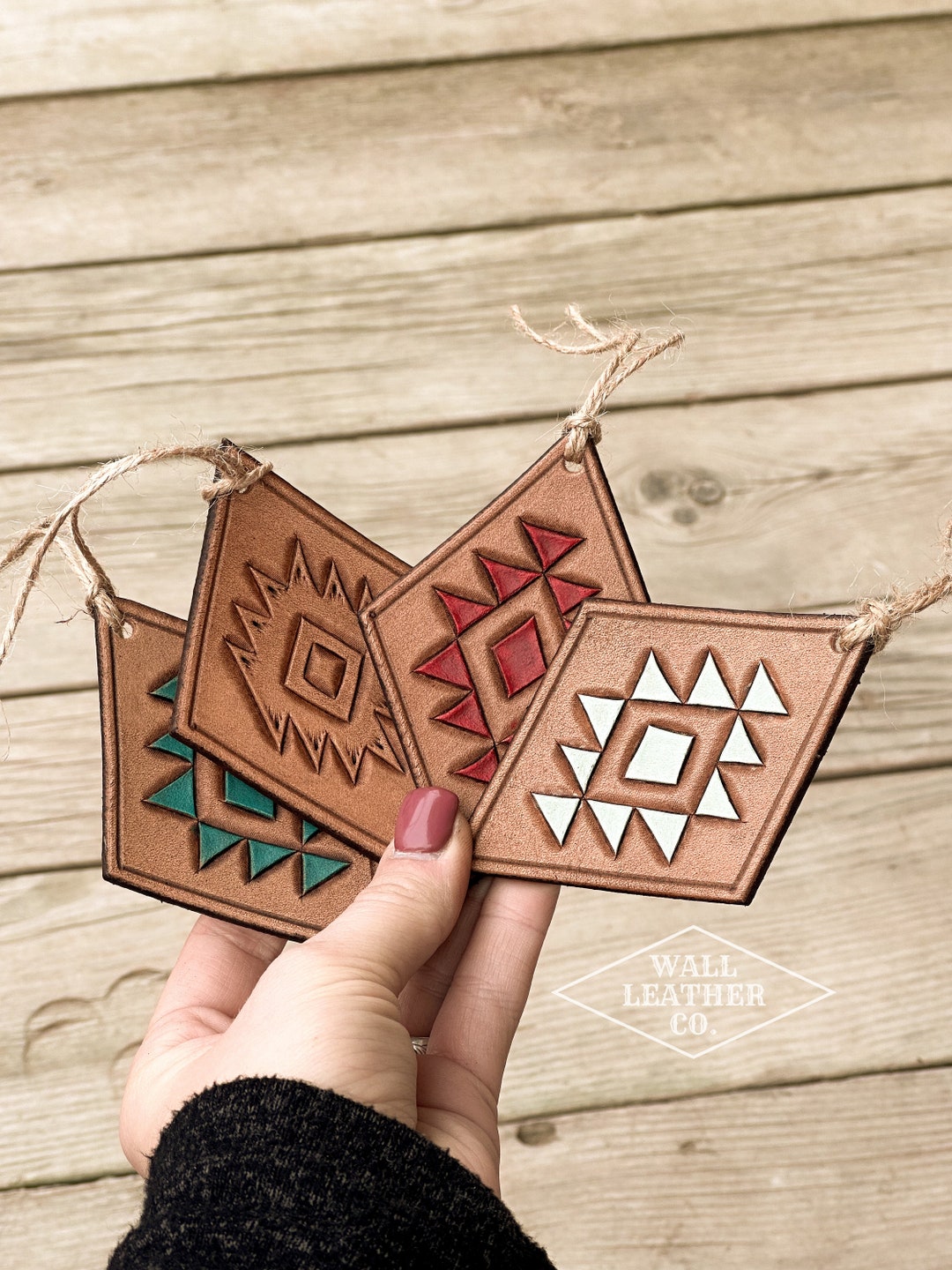 Southwestern Aztec Christmas Ornament - Tooled & Painted Leather ...