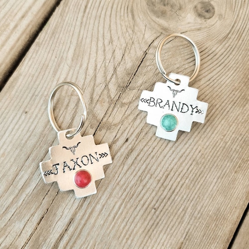 Custom Pet ID Tag With Turquoise Southwestern Aztec Cactus - Etsy