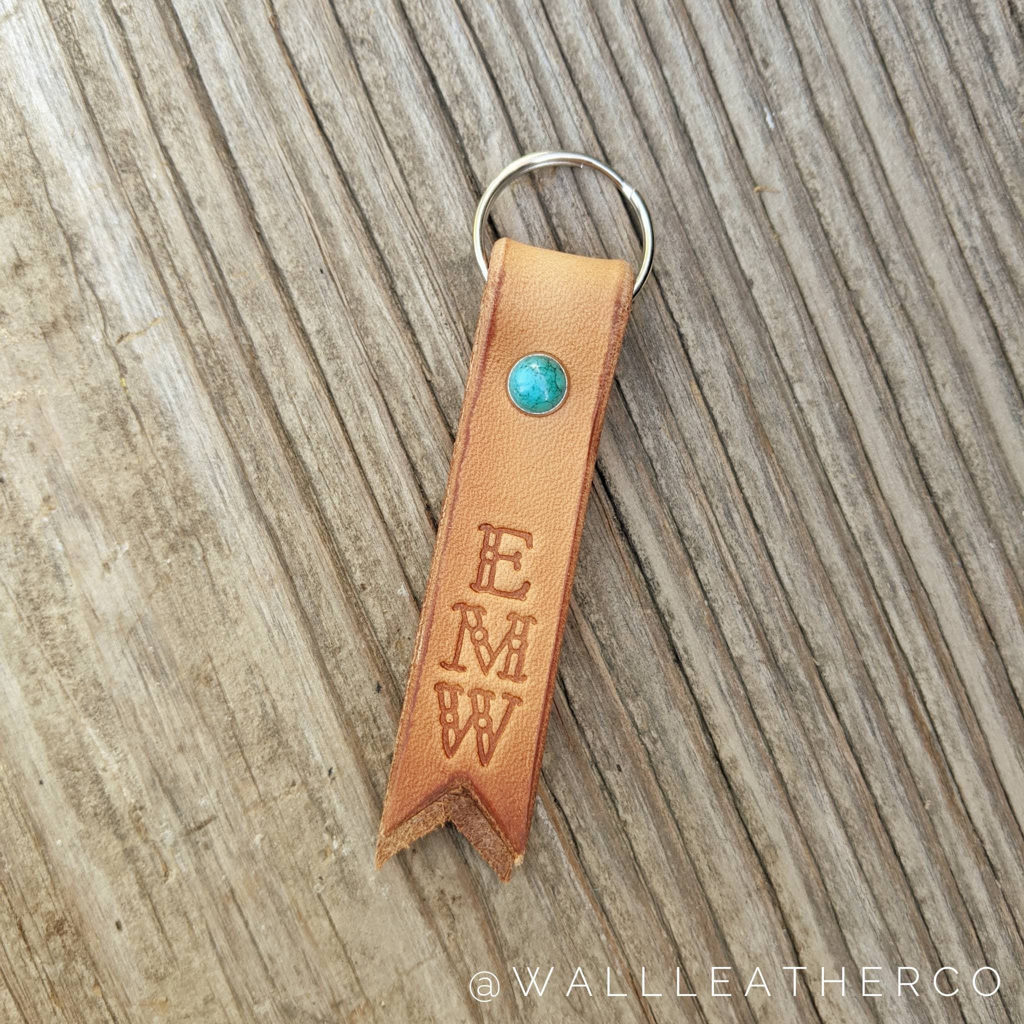 Customized Monogram Keychain - Leather Key Fob - Stamped Leather ...