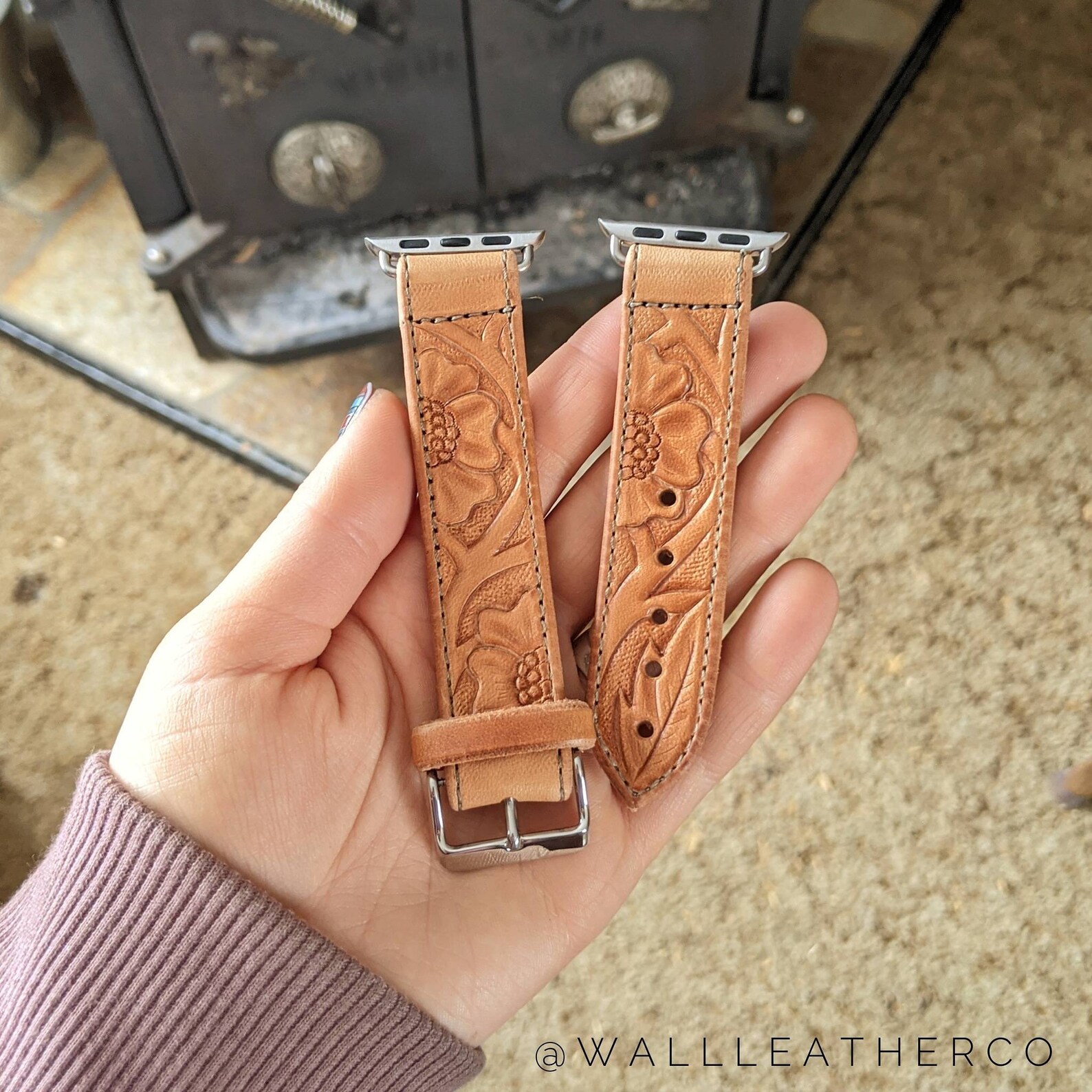 Tooled Leather Smart Watch Band Customized Gift Country - Etsy