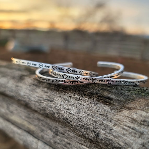 Western Print Silver Bangle Bracelet Country Style - Etsy