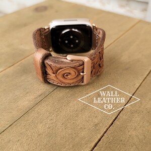 Western Tooled Leather Smart Watch Band - Sunflowers & Floral ...