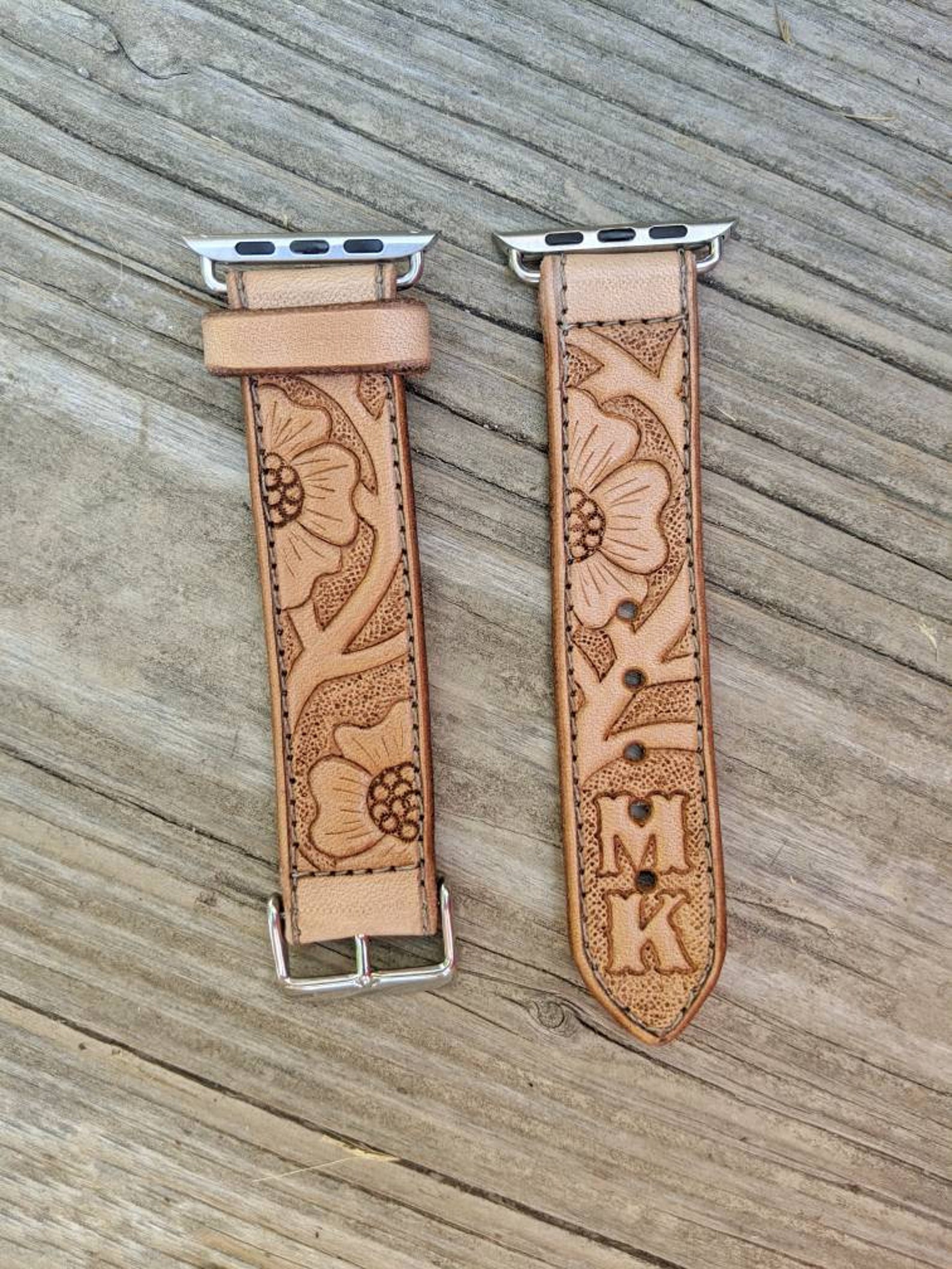 Personalized Tooled Leather Smart Watch Band With Initials - Etsy