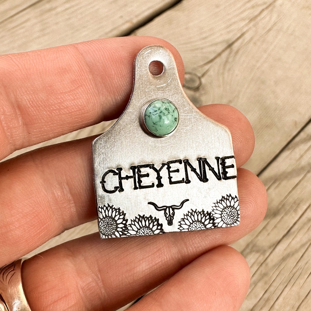 Custom Pet ID Tag: Turquoise Sunflower, Longhorn - Western Cowdog Name ...