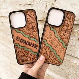 Floral Tooled Leather Western Phone Case With Initials - Etsy