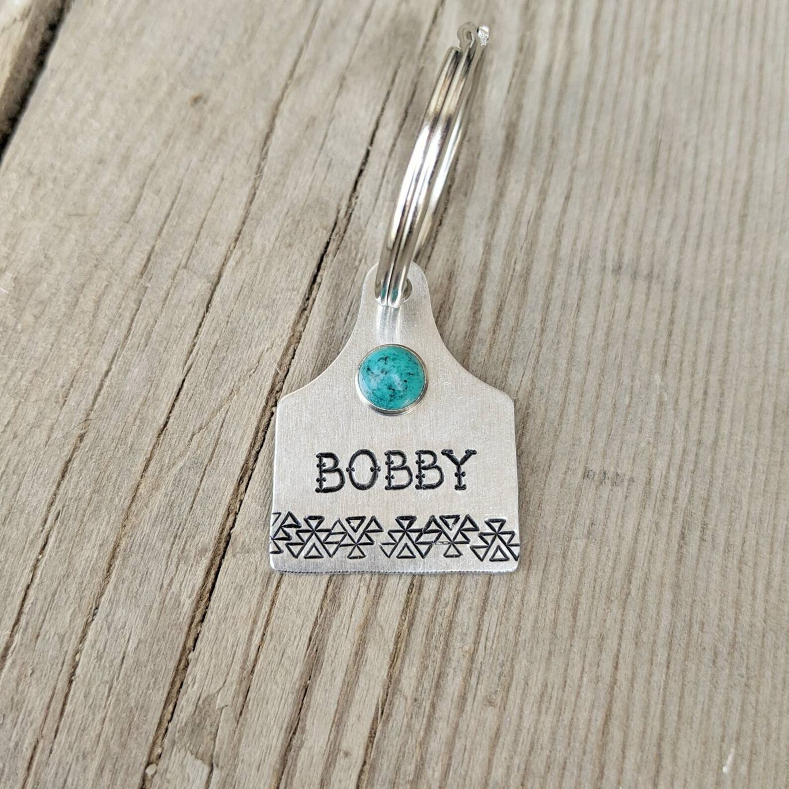 Custom Pet ID Tag with Turquoise Aztec Cattle Ear Tag | Etsy