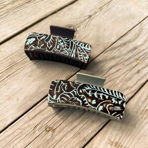 Embossed Leather Claw Clip for Hair - Country & Western Style - Etsy