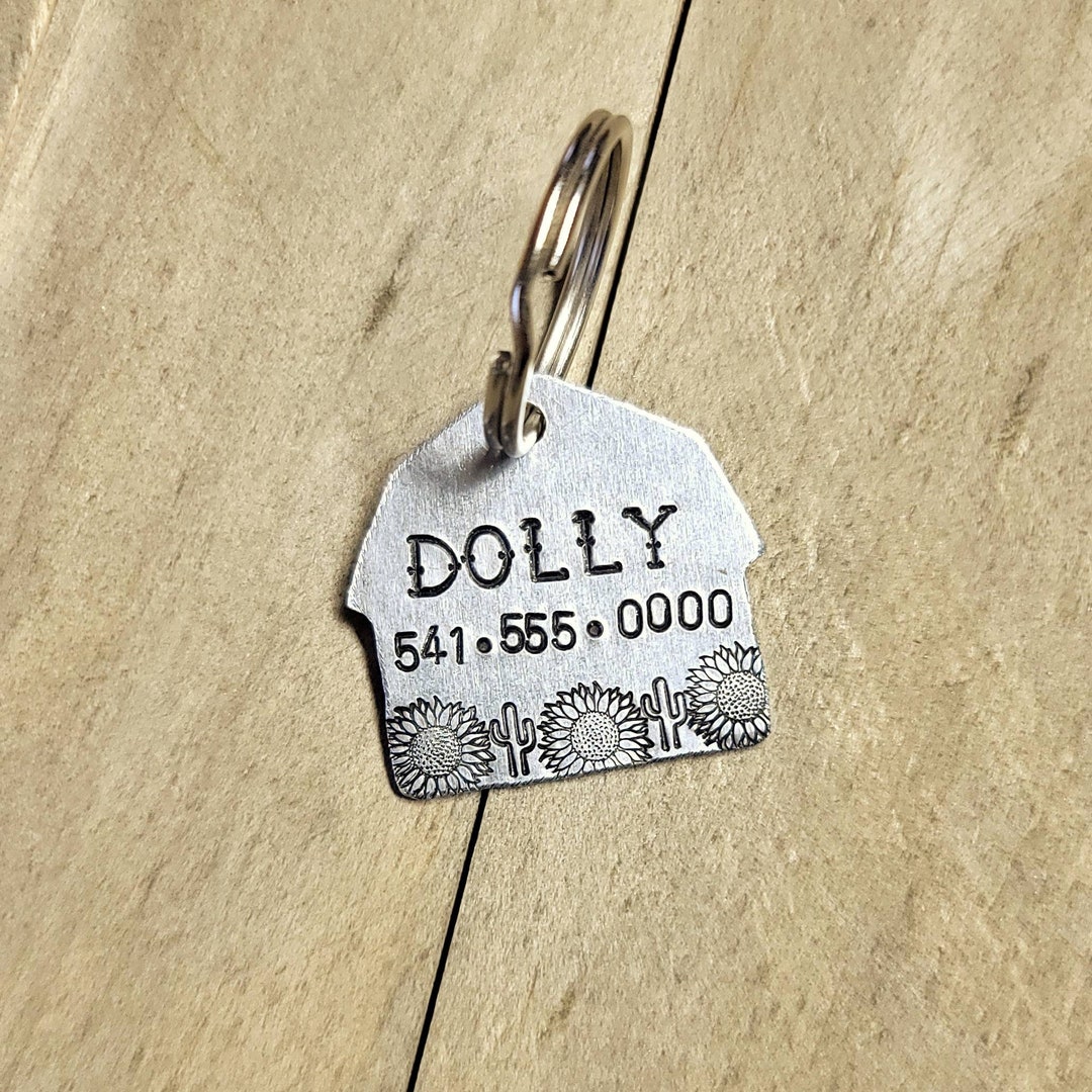 Barn Pet ID Tag Cactus & Sunflower Cowdog Name Tag Country Western ...