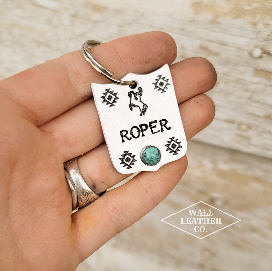 Custom Rodeo Pet ID Tag With Turquoise Stone - Western Cowdog Style - Etsy