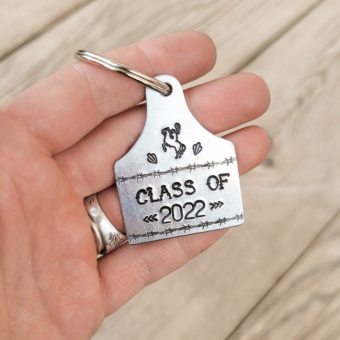 Class of 2025 Bucking Horse Barbed Wire Cattle Tag Graduation Keychain ...