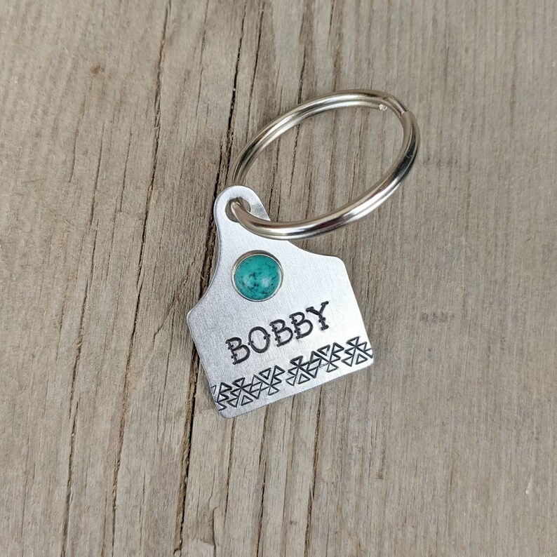 Custom Pet ID Tag With Turquoise Aztec Cattle Ear Tag | Etsy