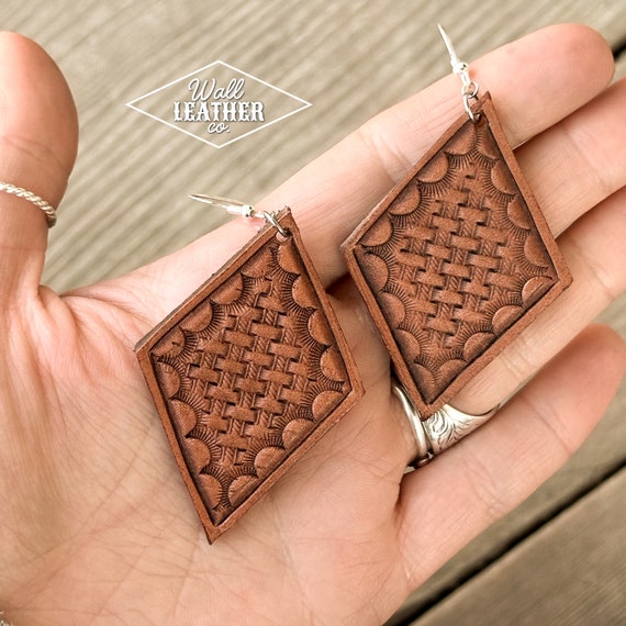 Diamond Basket Weave Stamped Leather Earrings Etsy Australia