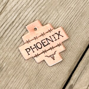 Custom Copper Western Pet ID Tag: Barbed Wire Longhorn Design - Etsy
