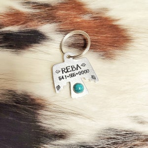 Custom Pet ID Tag With Turquoise - Native Thunderbird Shape - Cowdog ...