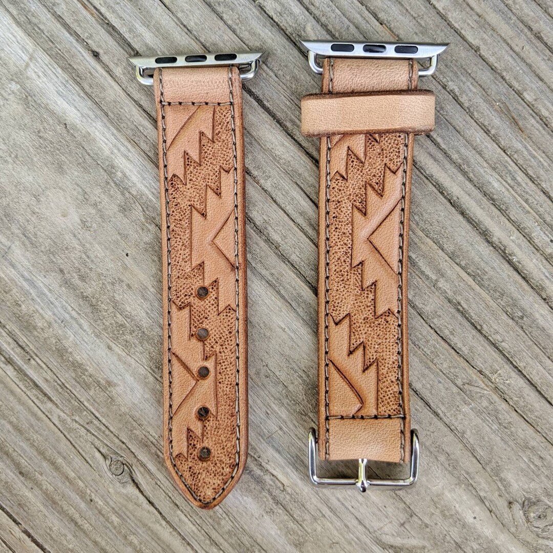 Tooled Leather Smart Watch Band Aztec Tribal Print Gift Idea Country ...