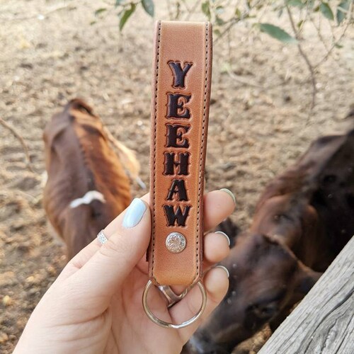 Western Cowboy Leather Key Fob / Keychain - Etsy