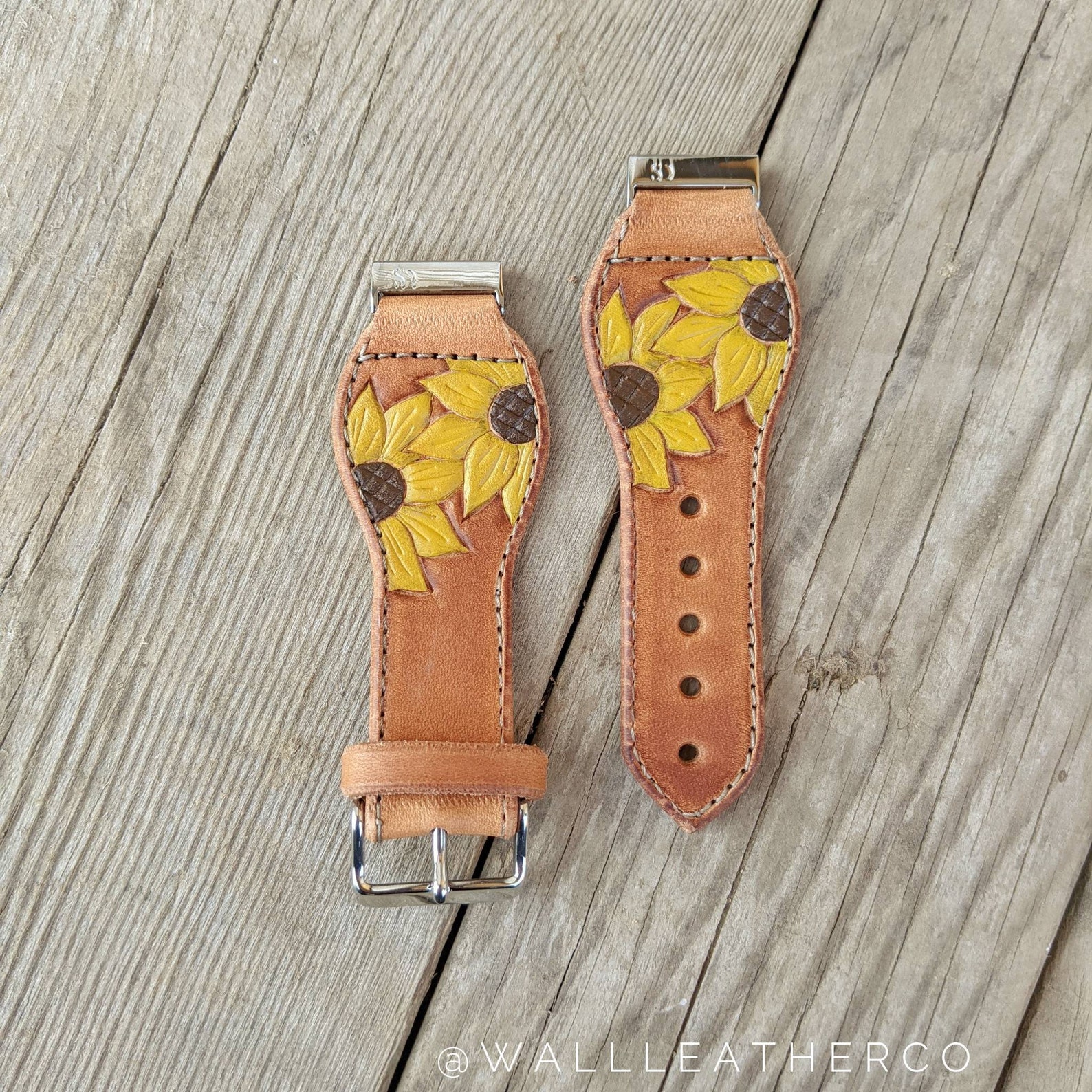 Sunflower Tooled Leather Smart Watch Band Painted Country | Etsy