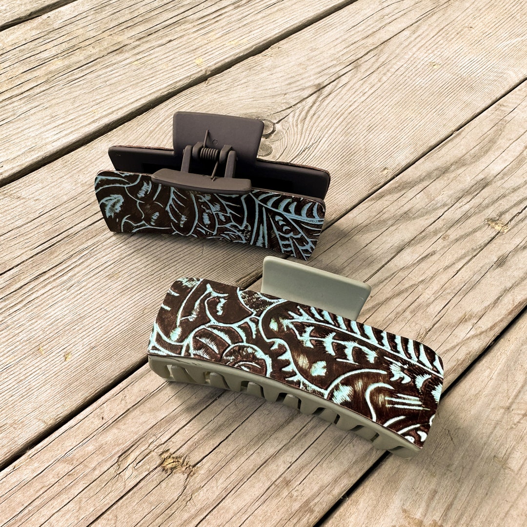 Embossed Leather Claw Clip for Hair - Country & Western Style - Etsy