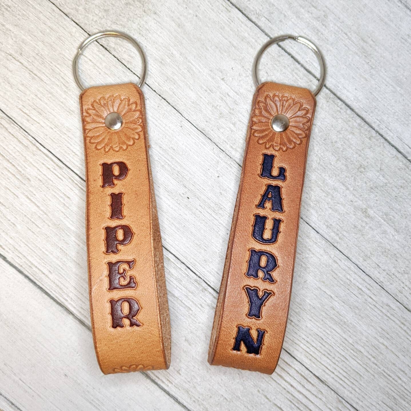 Customized Name Keychain Leather Key Fob Stamped Leather - Etsy