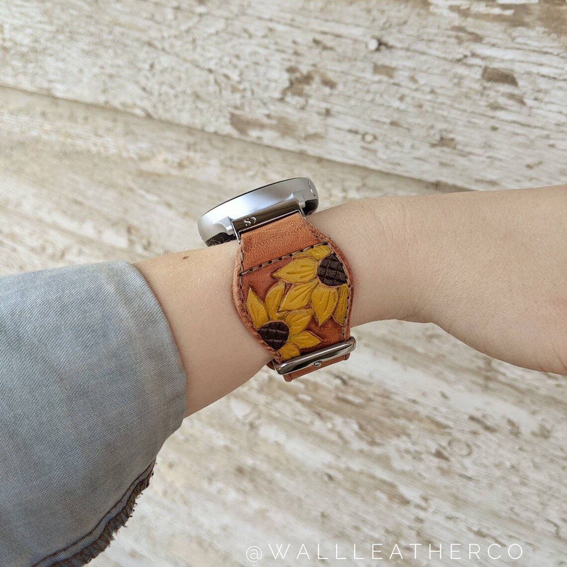 Sunflower Tooled Leather Smart Watch Band Painted Country | Etsy