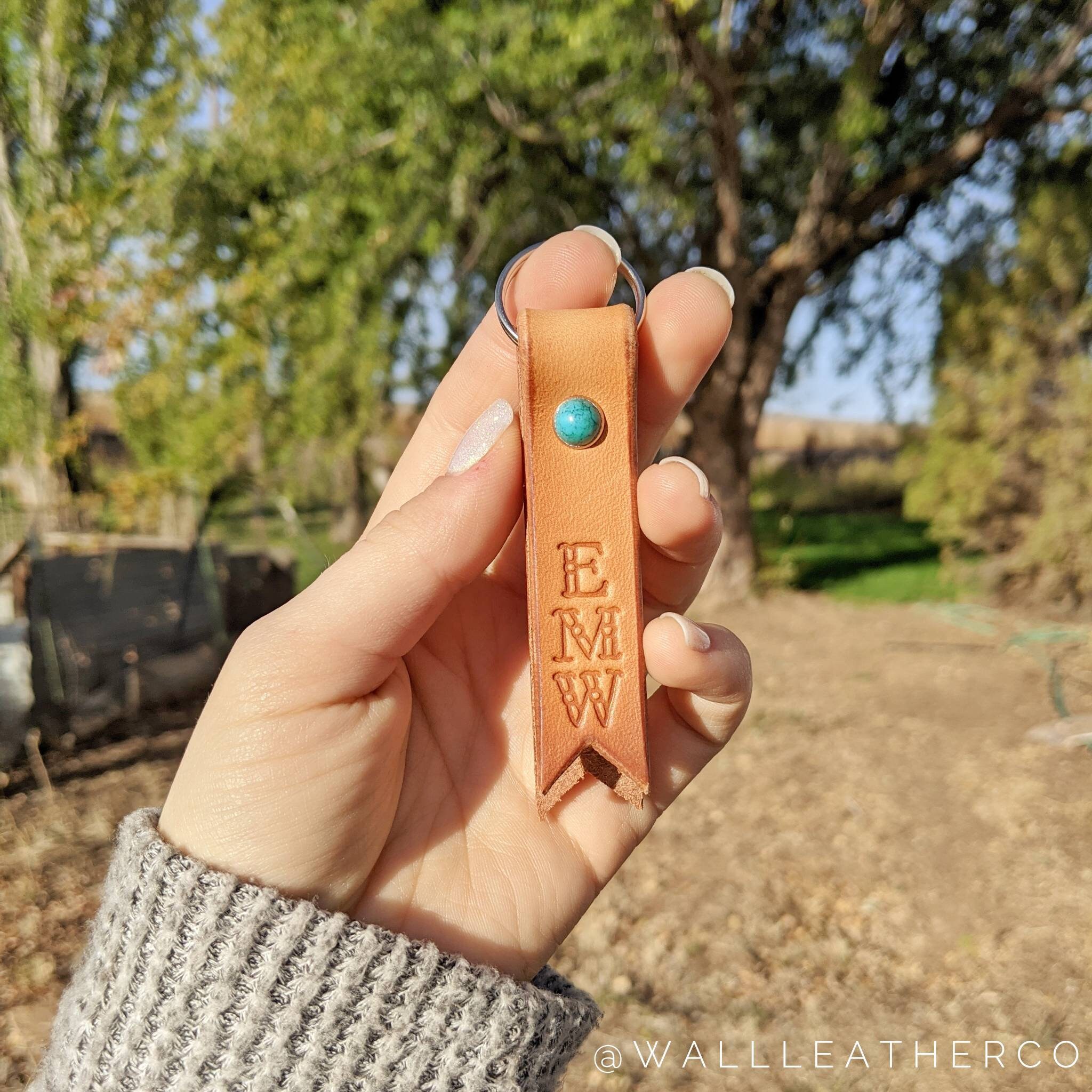 Customized Monogram Keychain Leather Key Fob Stamped | Etsy