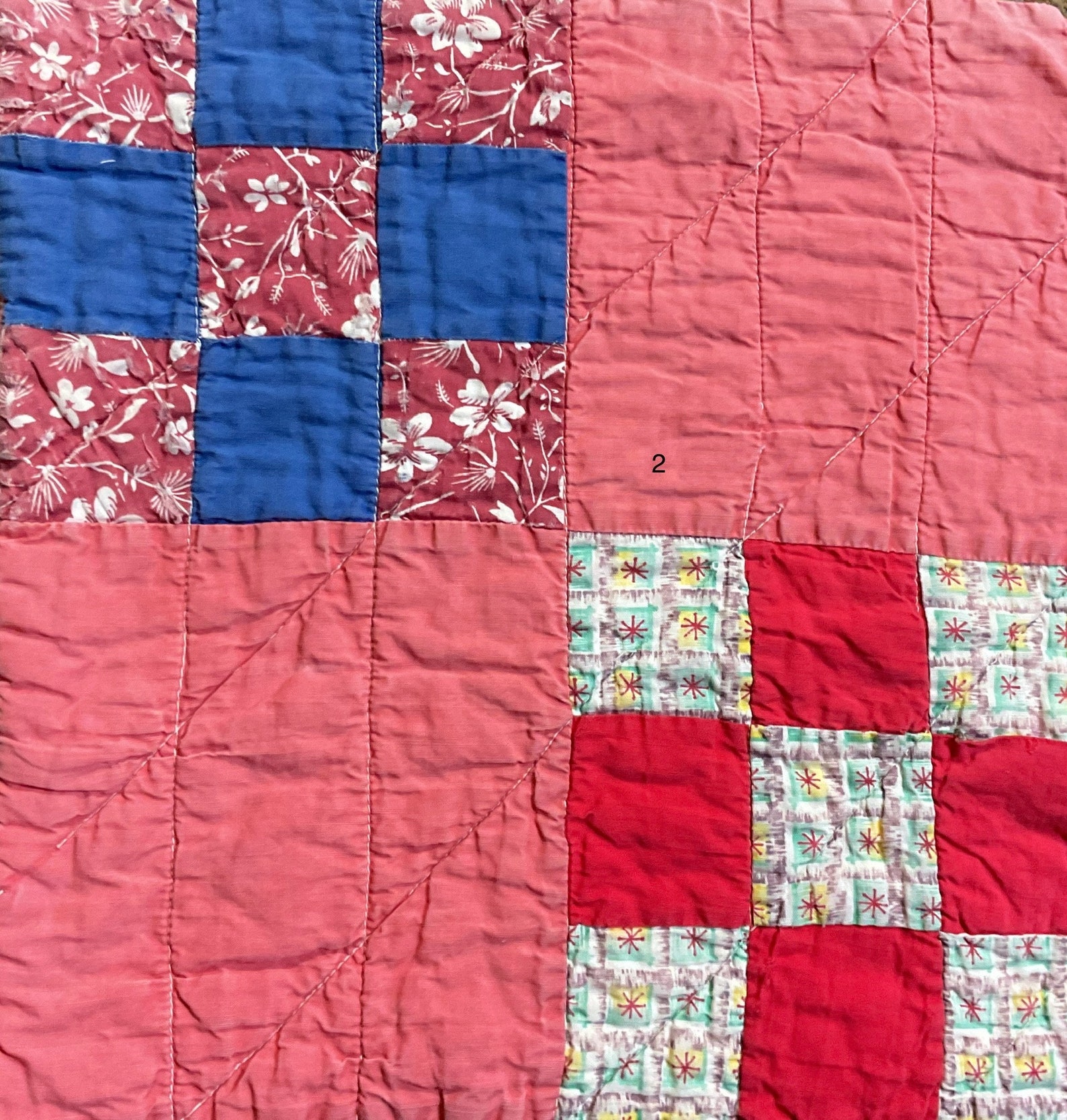 Vintage 11x11 Quilt Squares: Red 9-patch Project Pieces - Etsy