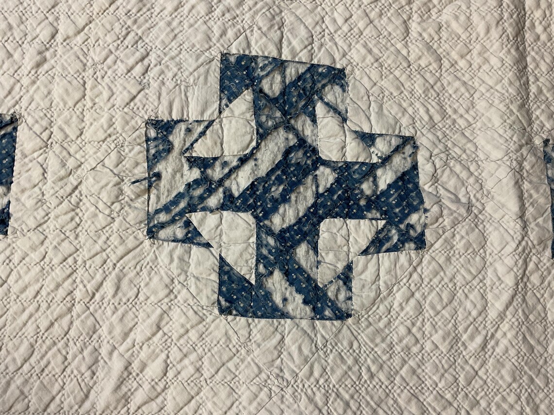 Quilt Squares 10x10 Tattered and Torn 1910 Blue and White Upcycle Save ...