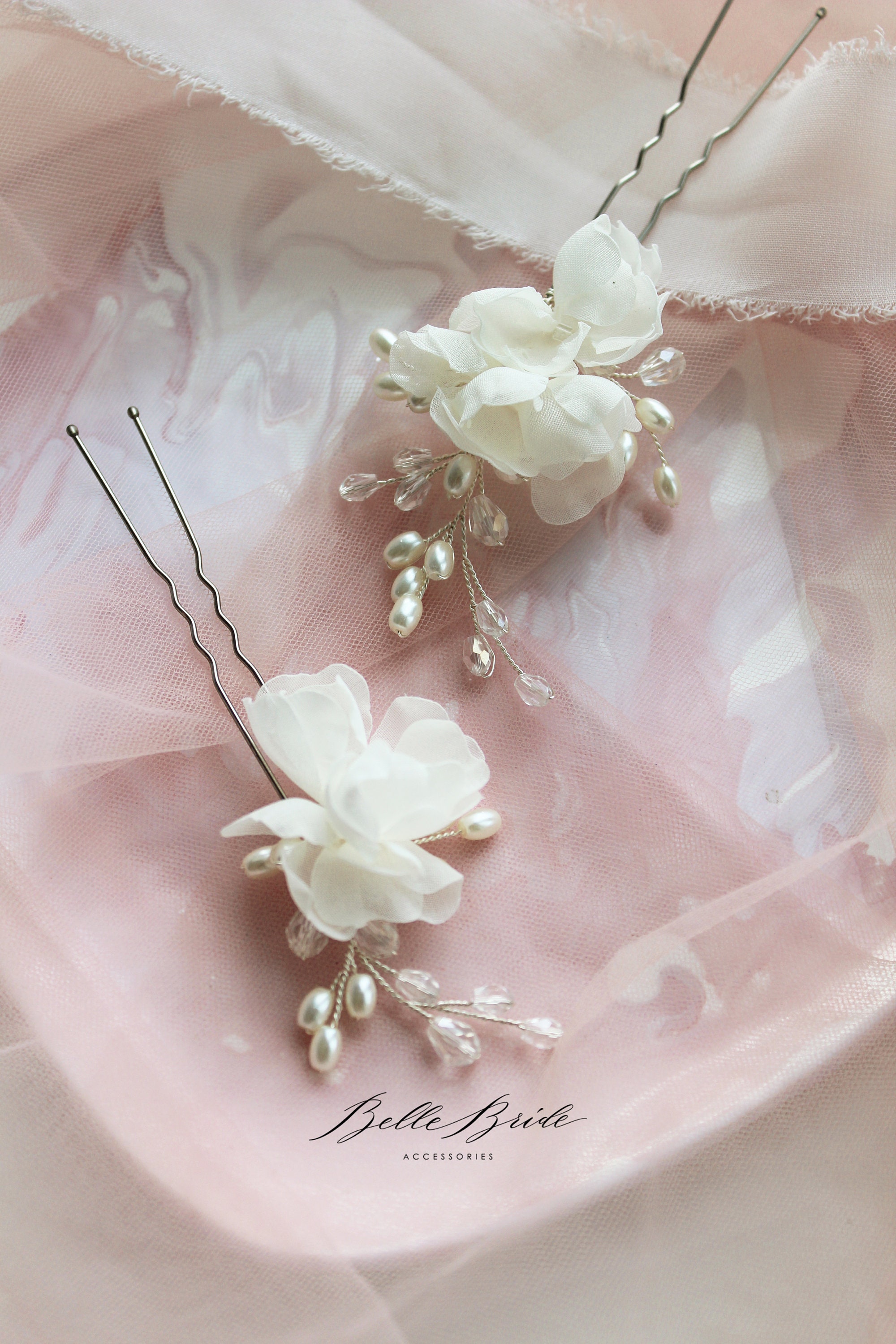 Flowers Fabric Pin, Chiffon Floral Ivory Hair Pin, Blossom Bridal Hair ...