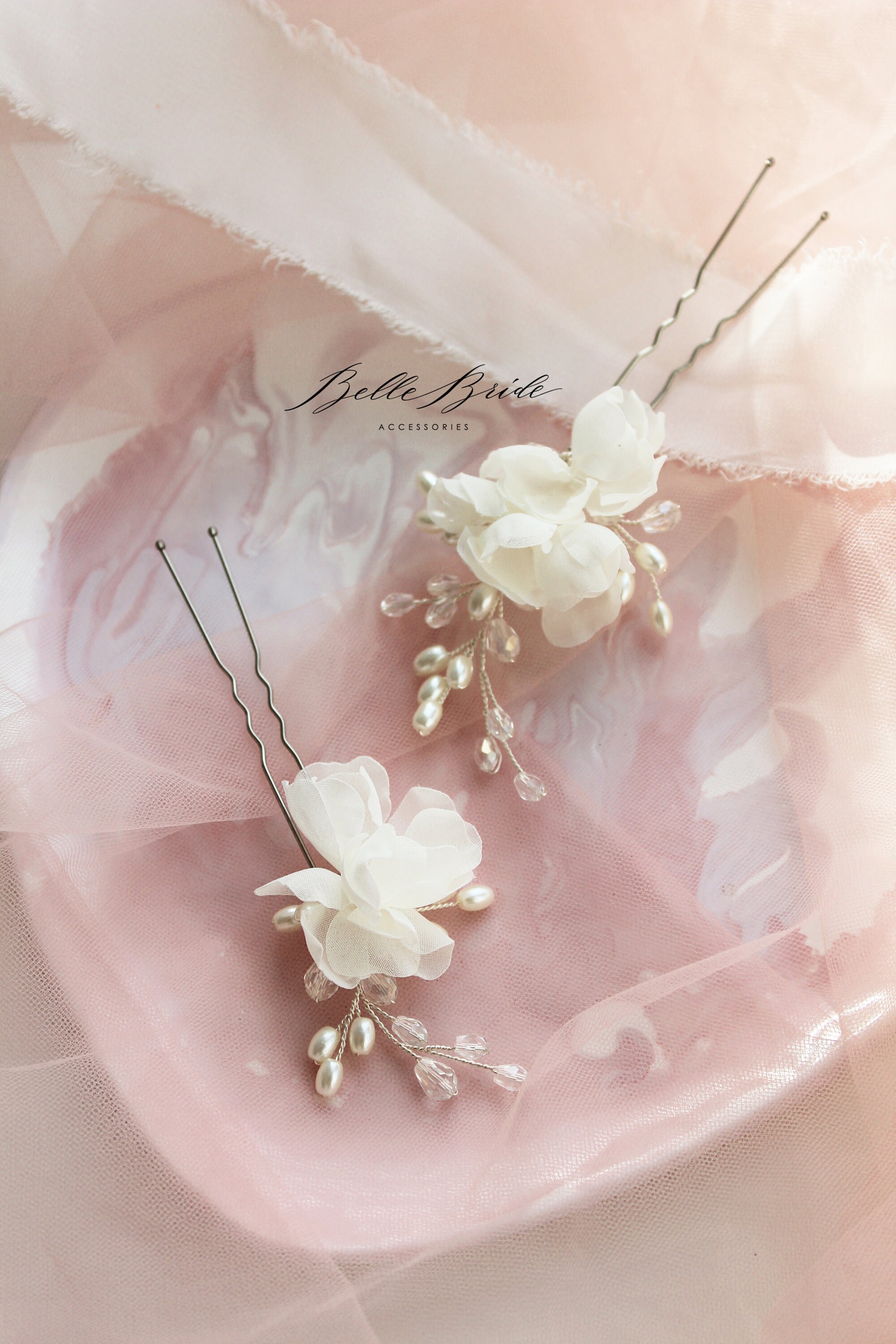 Flowers Fabric Pin, Chiffon Floral Ivory Hair Pin, Blossom Bridal Hair ...