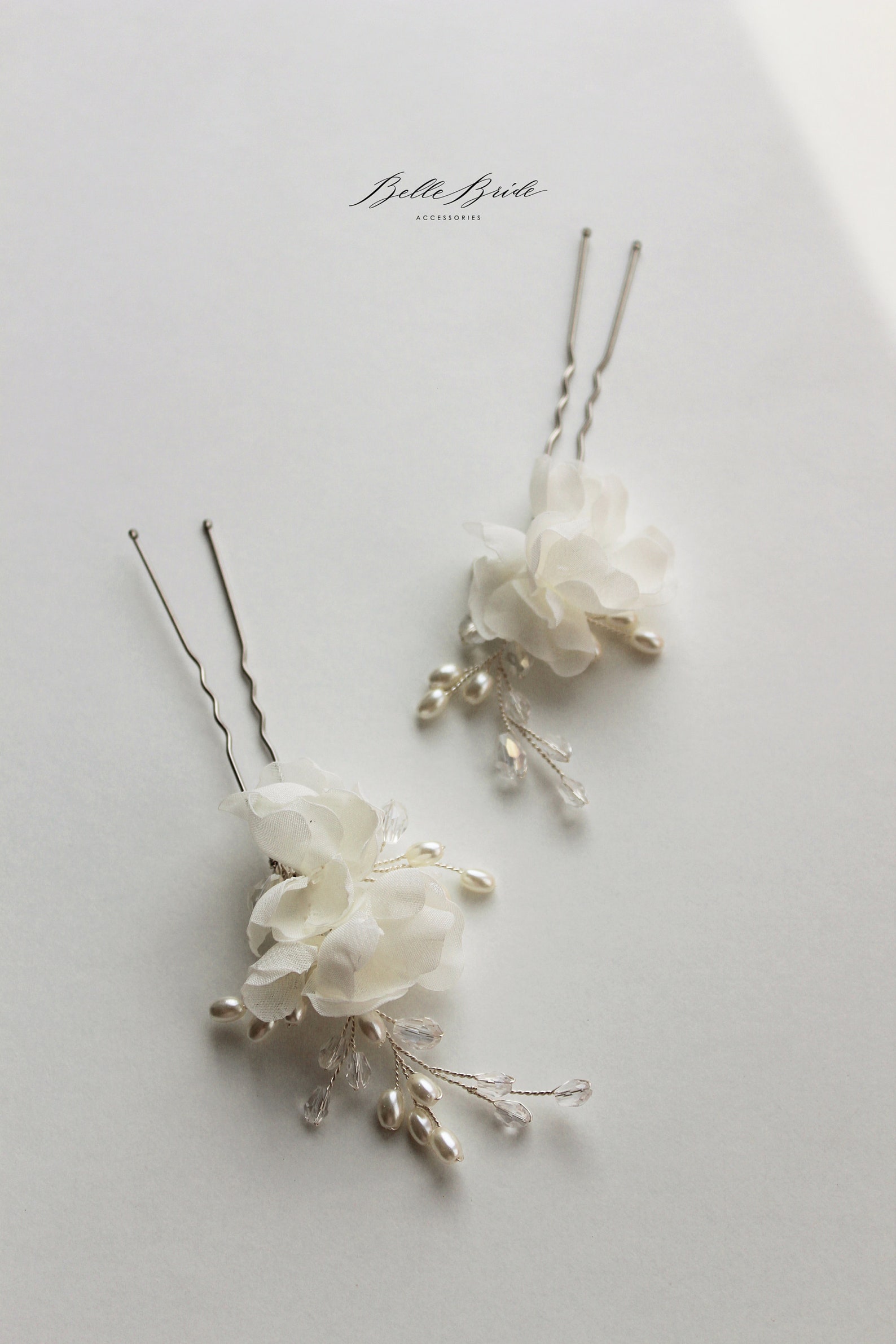 Flowers Fabric Pin, Chiffon Floral Ivory Hair Pin, Blossom Bridal Hair ...