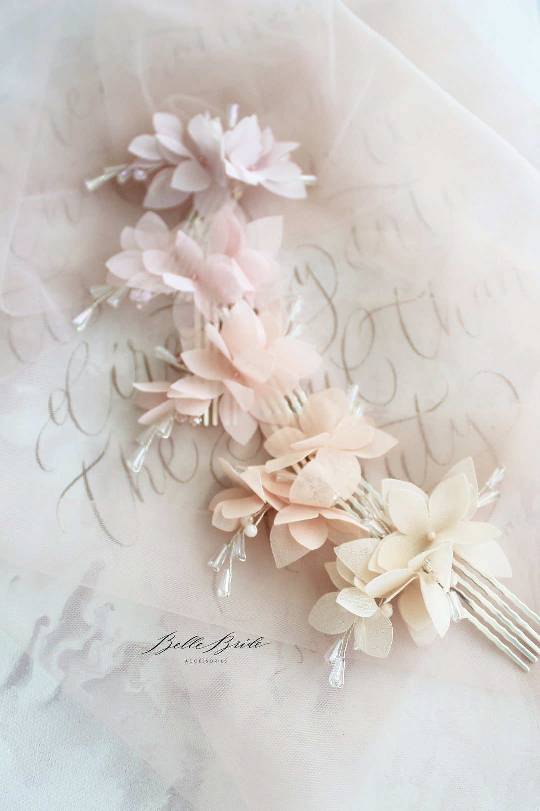 Blush Silk Chiffon Bridal Flower Hair Piece, Pink Floral Wedding Hair ...