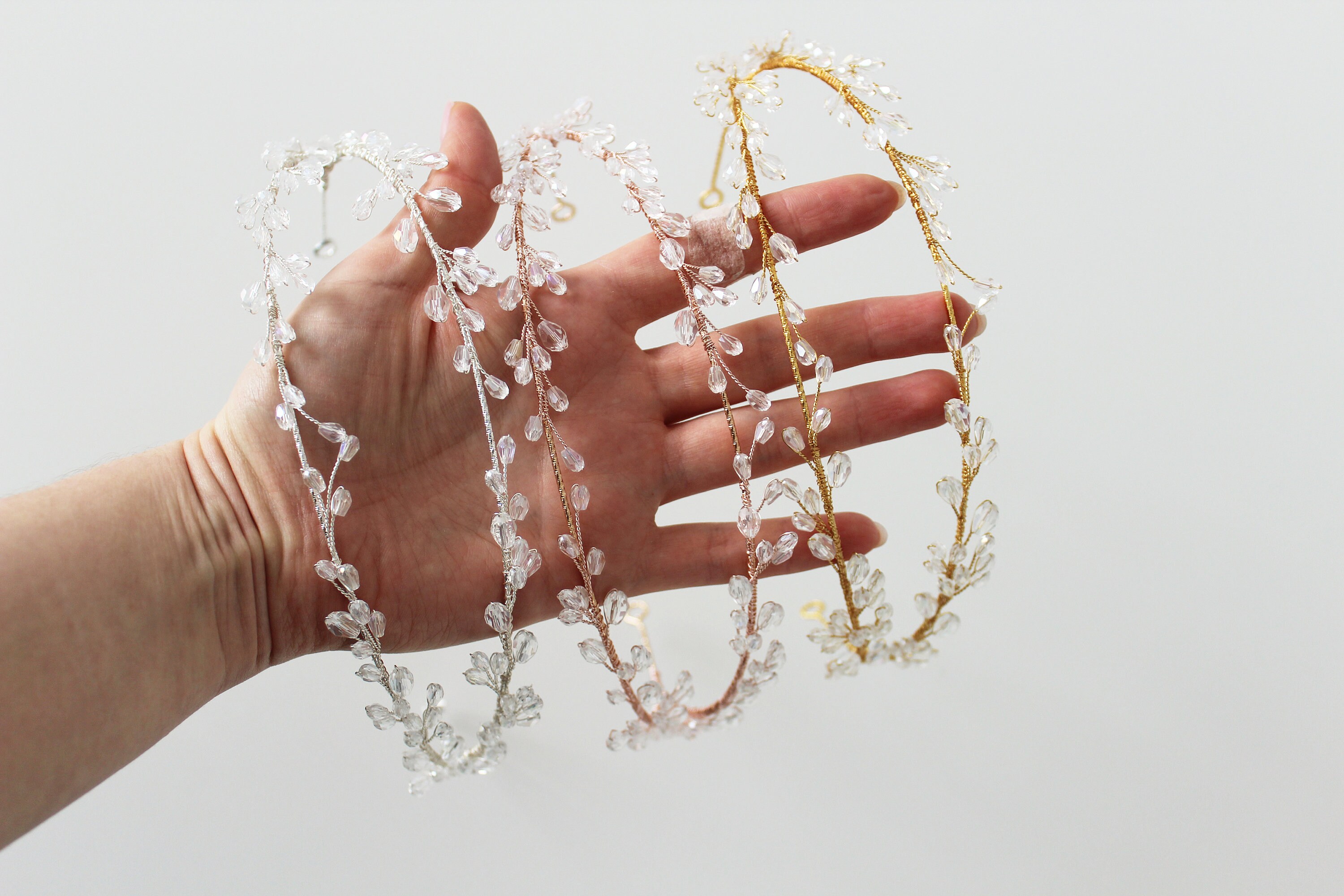 Double Tiara Band for Bride, crystal halo Wedding Tiara, headband Vine ...